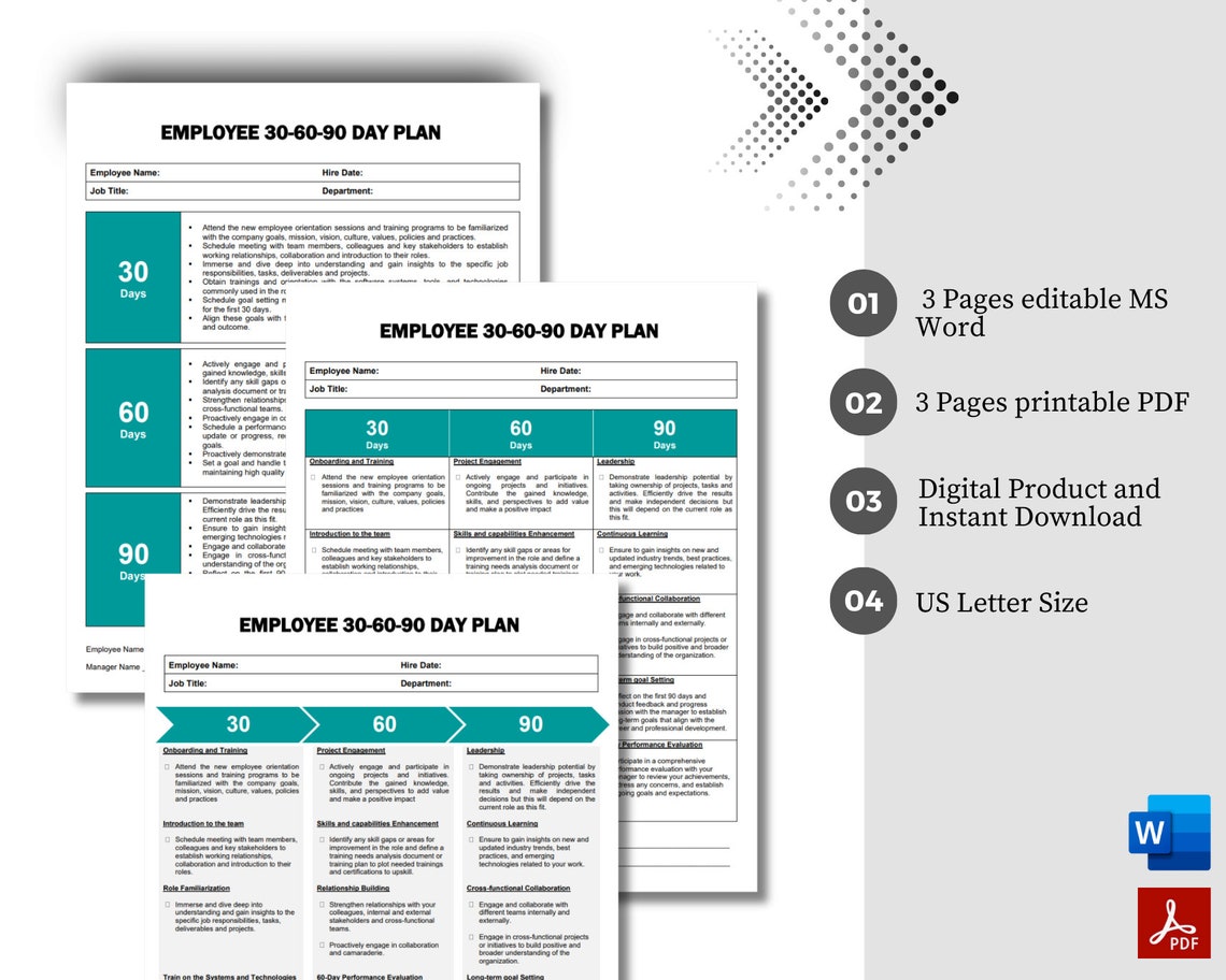 Employee 30 60 90 Day Plan, Employee Onboarding Plan, New Hire ...