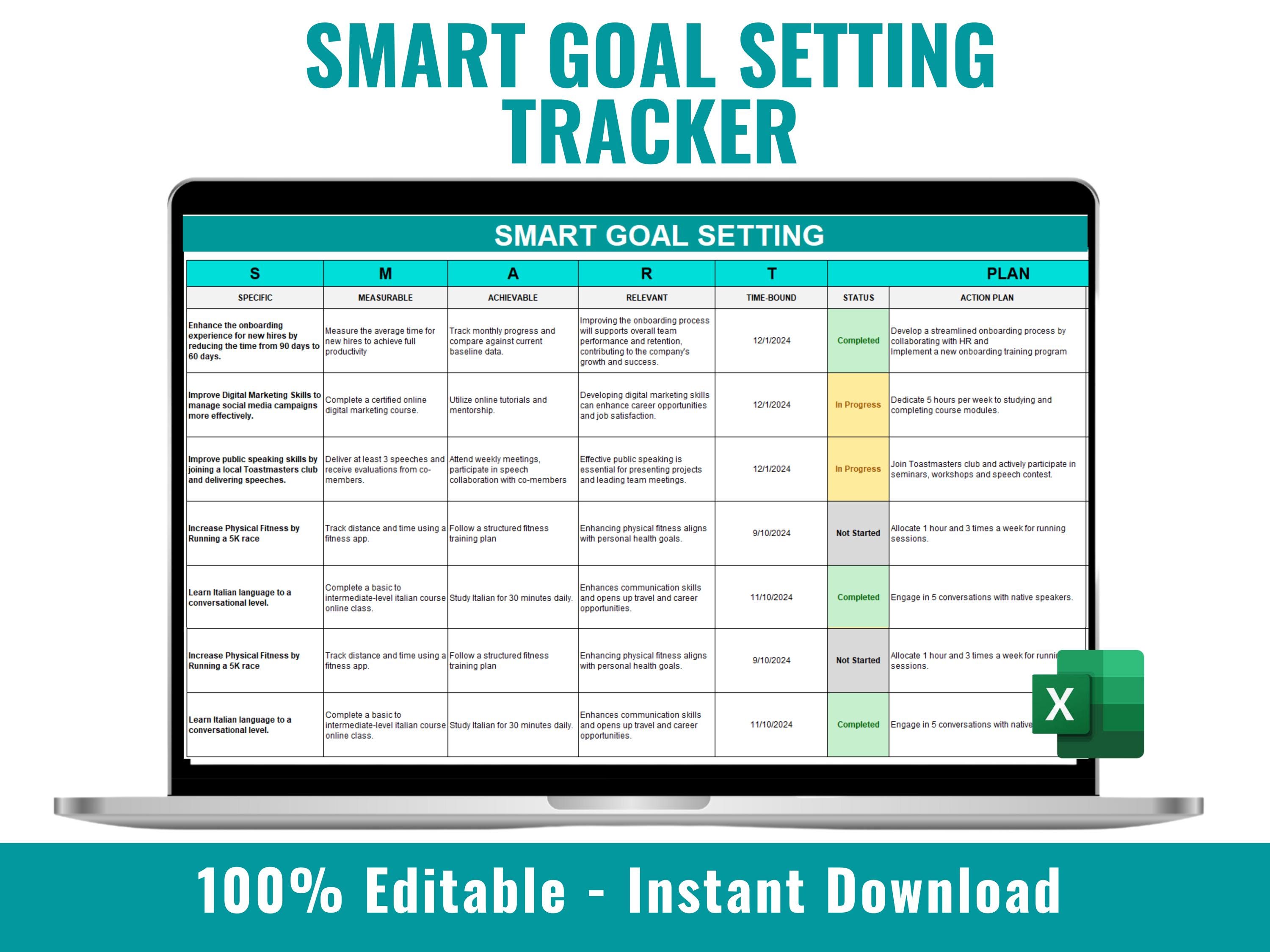 SMART Goal Setting Template, SMART Goal Worksheet, Goal Planner, Goals ...