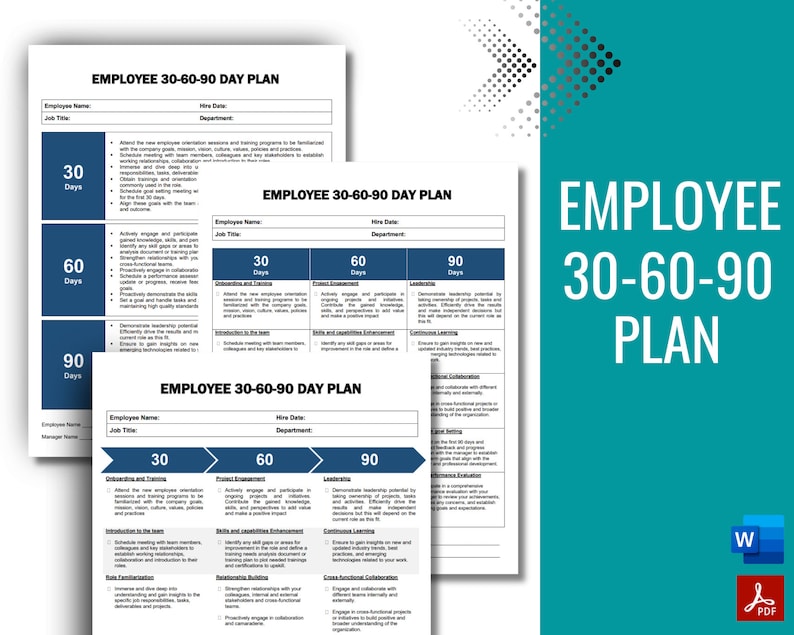 Employee 30 60 90 Day Plan, Employee Onboarding Plan, New Hire ...