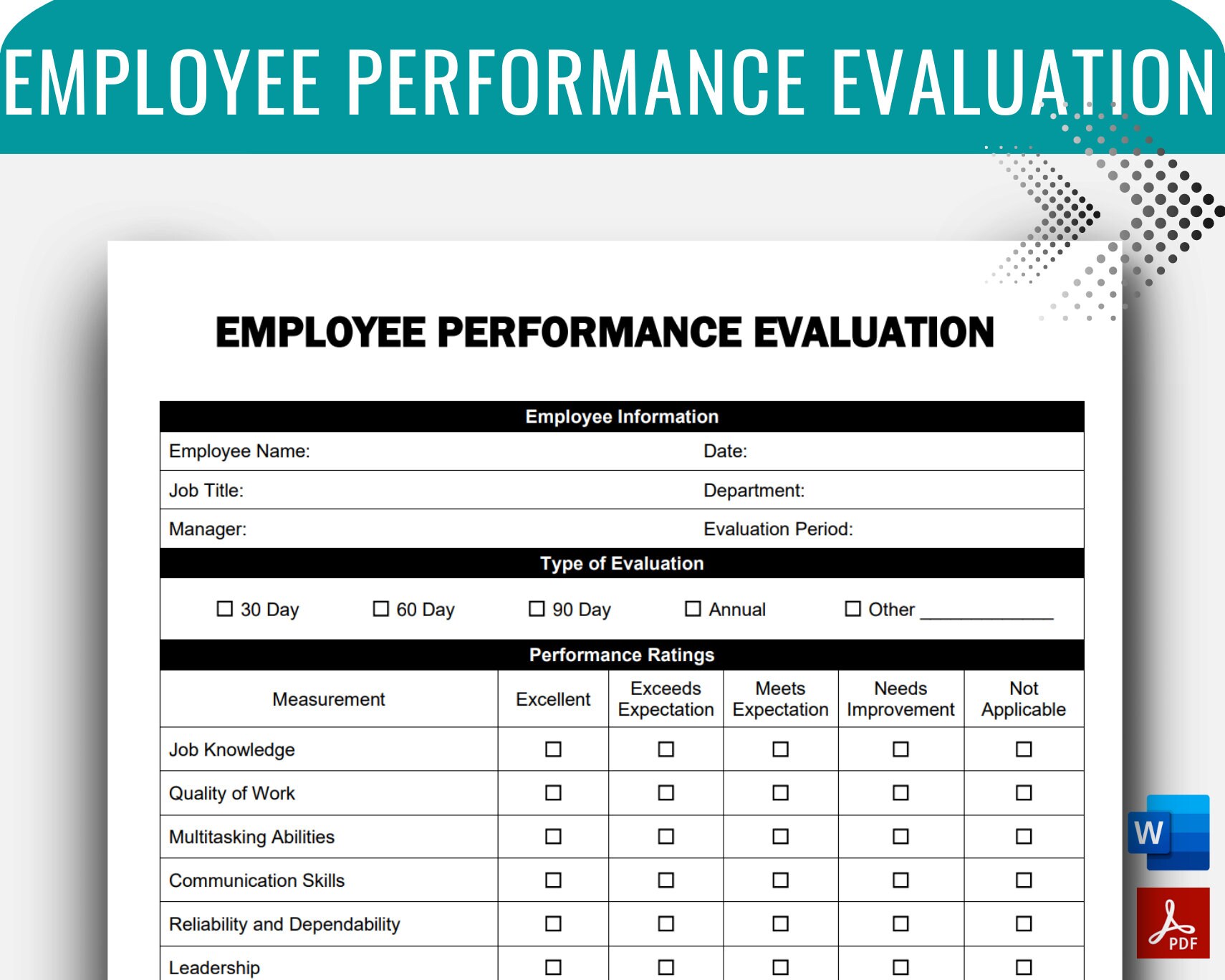 Employee Performance Evaluation Template Employee Performance - Etsy UK