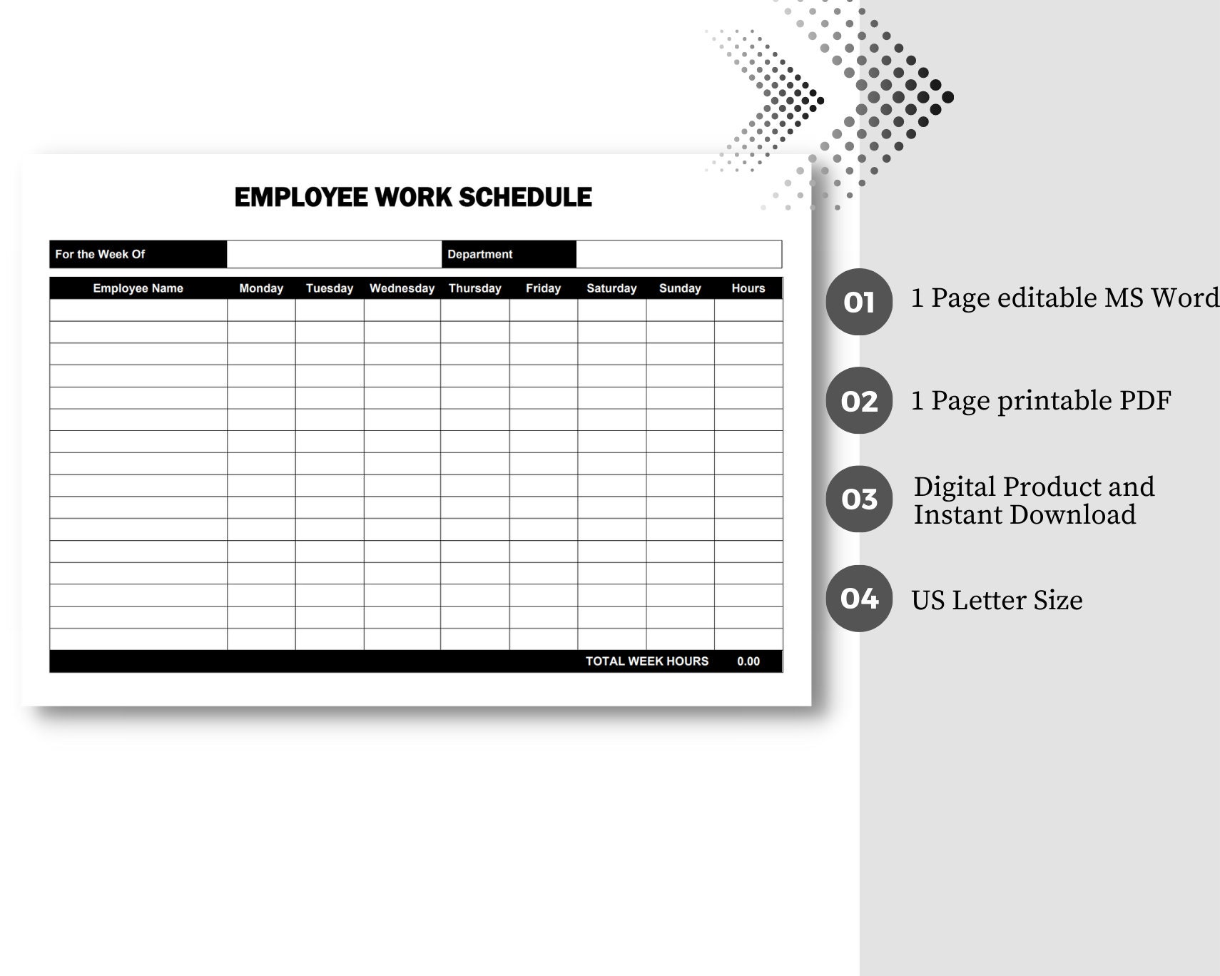 Employee Work Schedule, Employee Time Sheet, Employee Schedule, Weekly ...