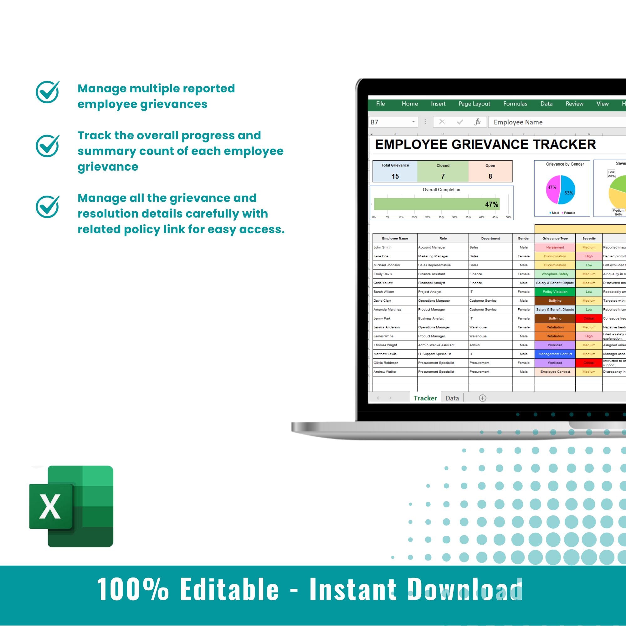 Employee Grievance Tracker Excel, Employee Complaint Tracker, Employee ...