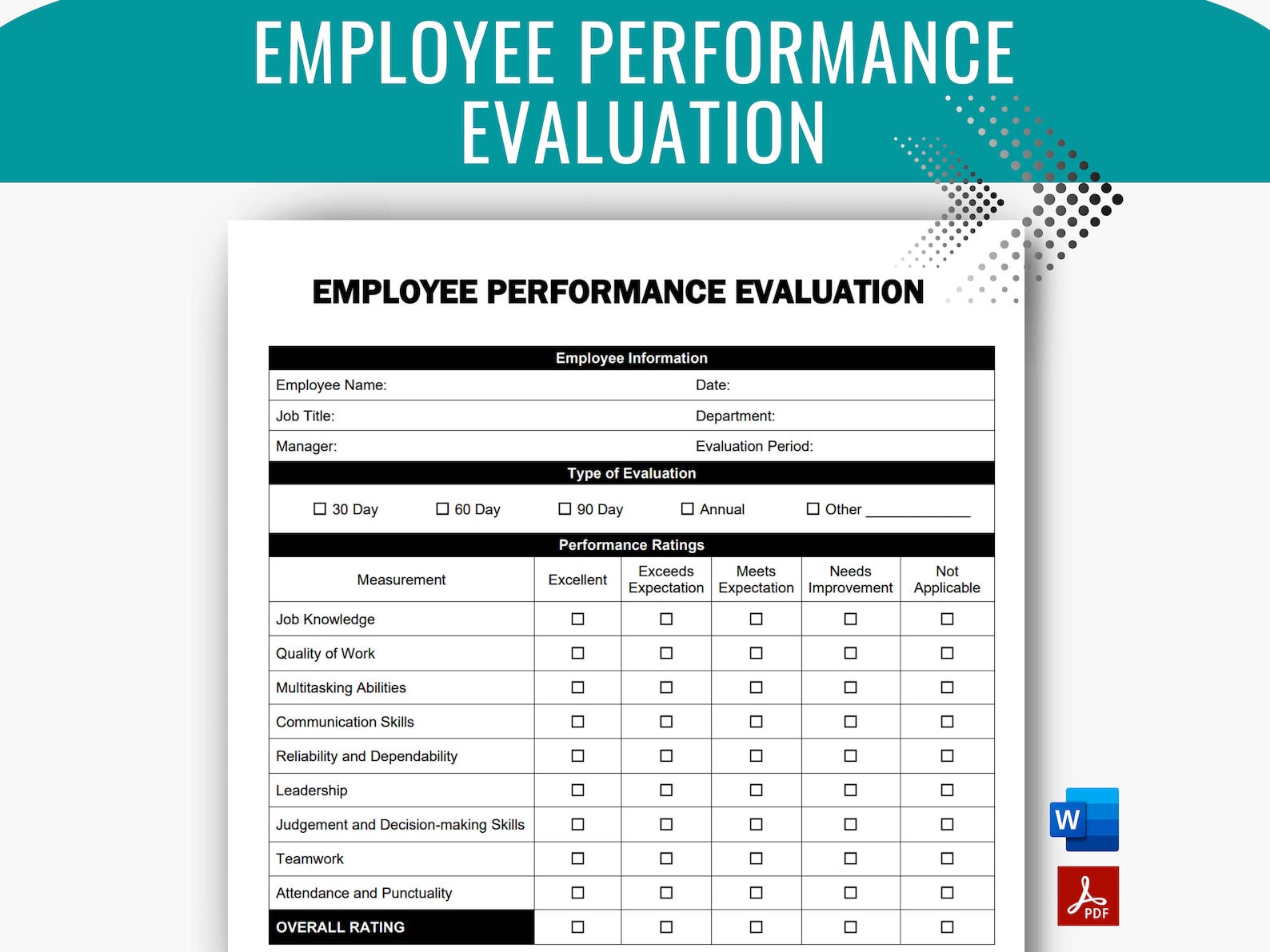 Employee Performance Evaluation Template, Employee Performance Review, Editable Word, Human ...