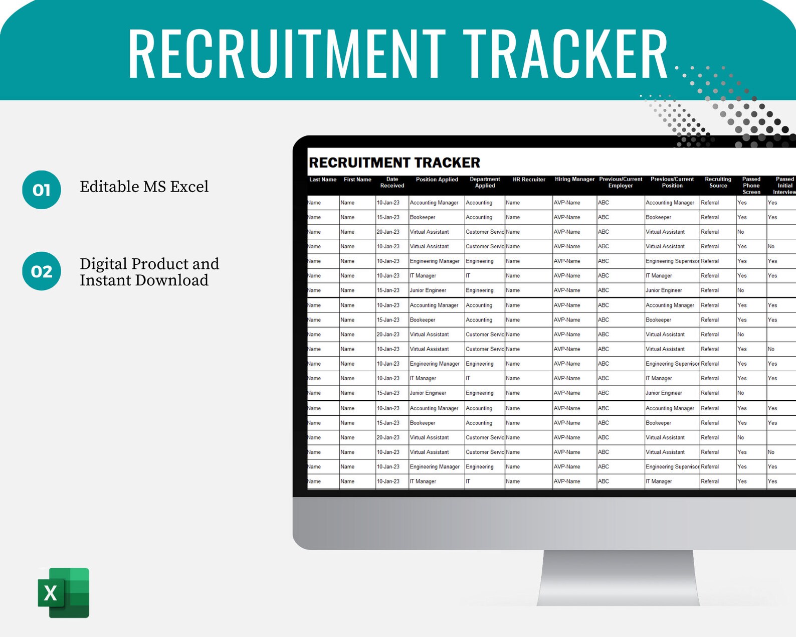 Recruitment Tracker Template, Applicant Tracker, Interview Tracker ...