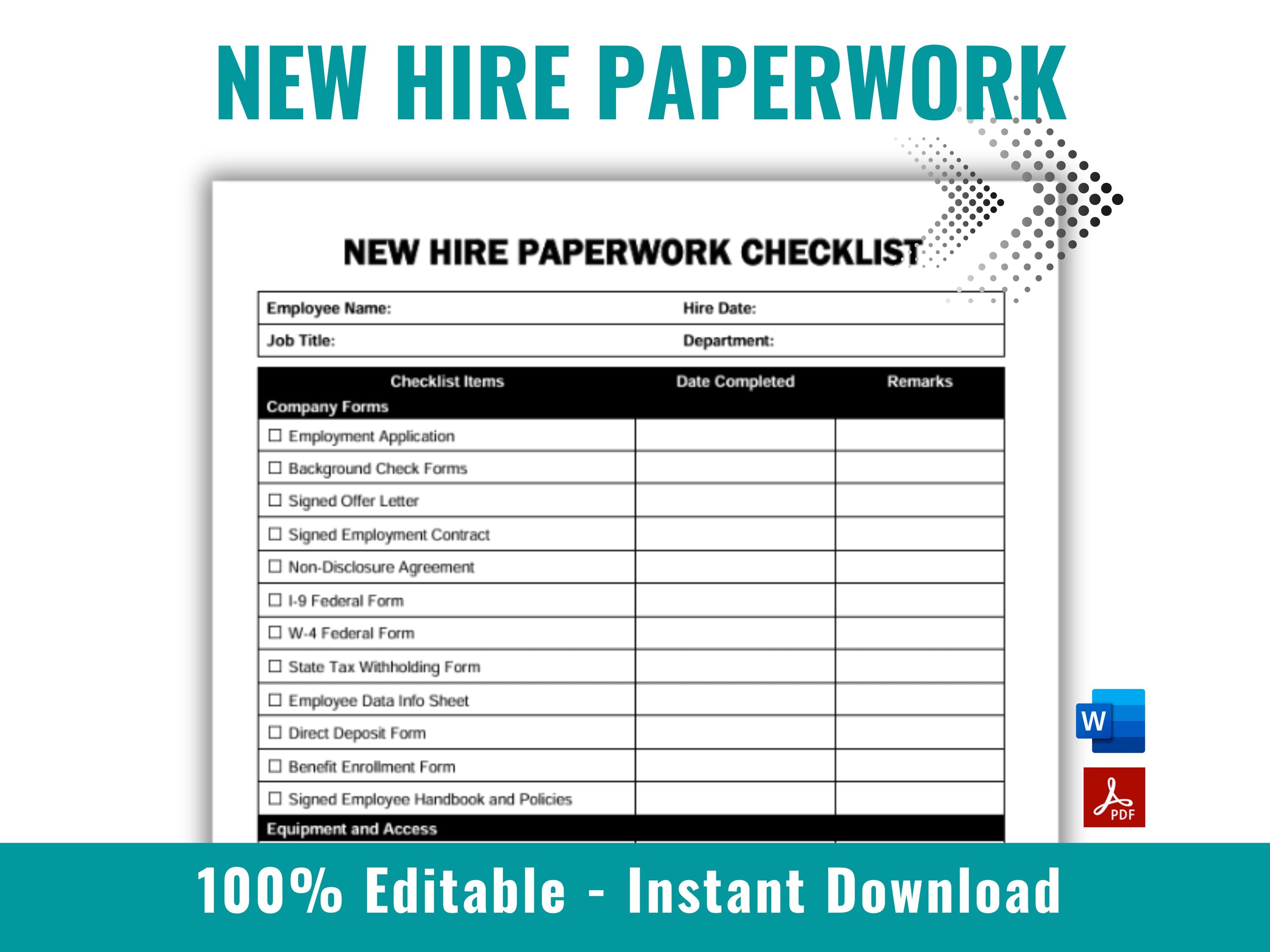 New Hire Paperwork, New Hire Checklist, New Hire Packet, New Hire ...