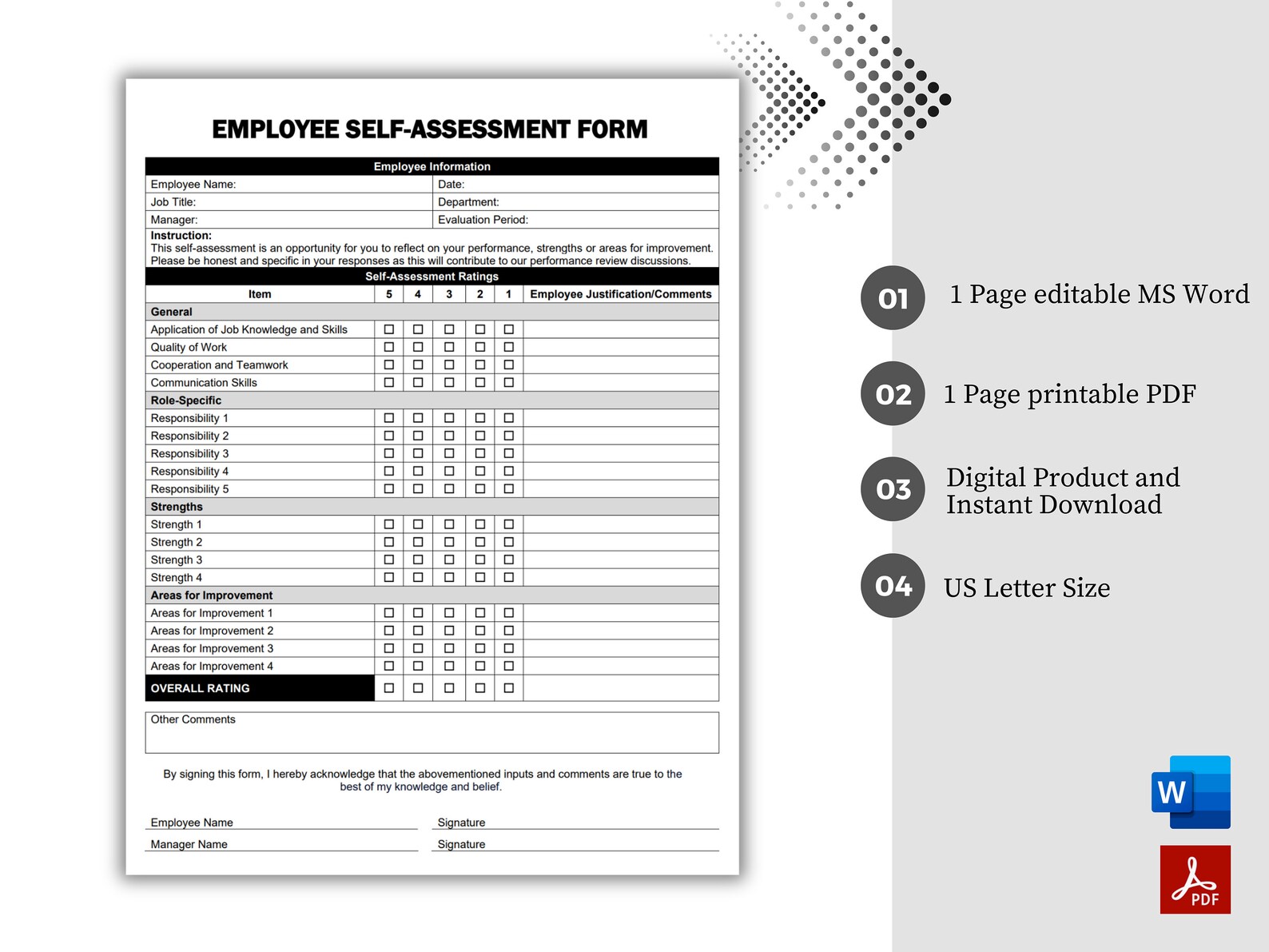 Employee Self-assessment, Performance Review Template, Employee ...
