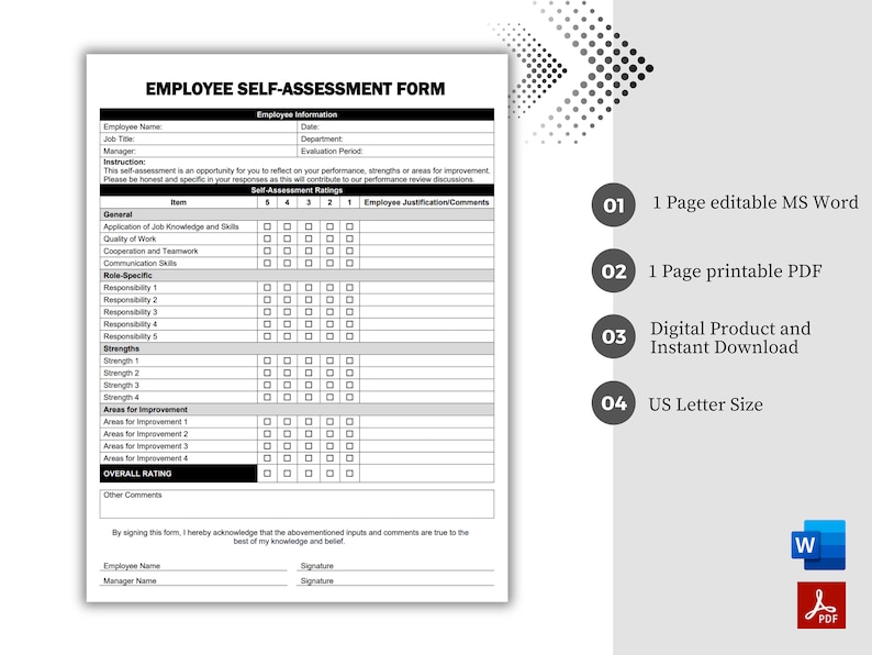 Employee Self-assessment, Performance Review Template, Employee ...