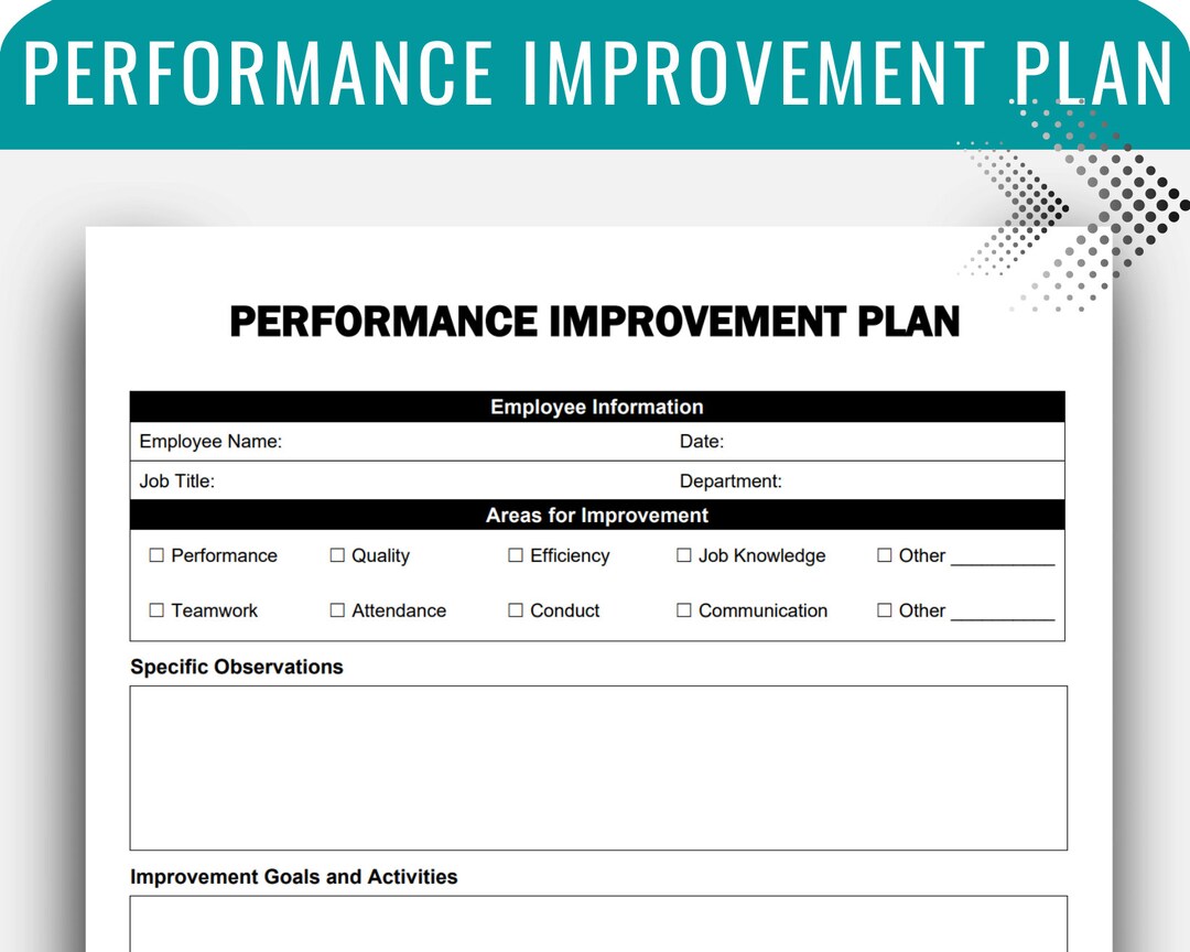 Performance Improvement Plan Template Employee Performance - Etsy