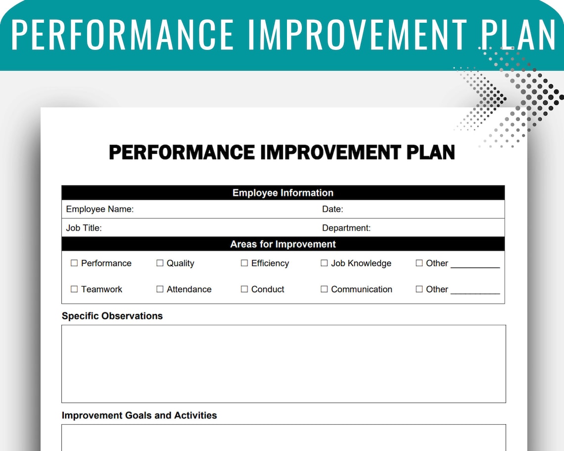 Performance Improvement Plan Template Employee Performance - Etsy