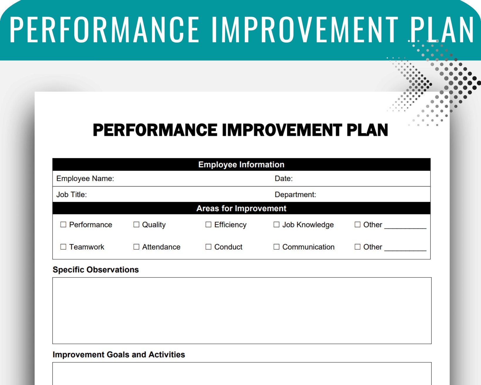 Performance Improvement Plan Template Employee Performance - Etsy