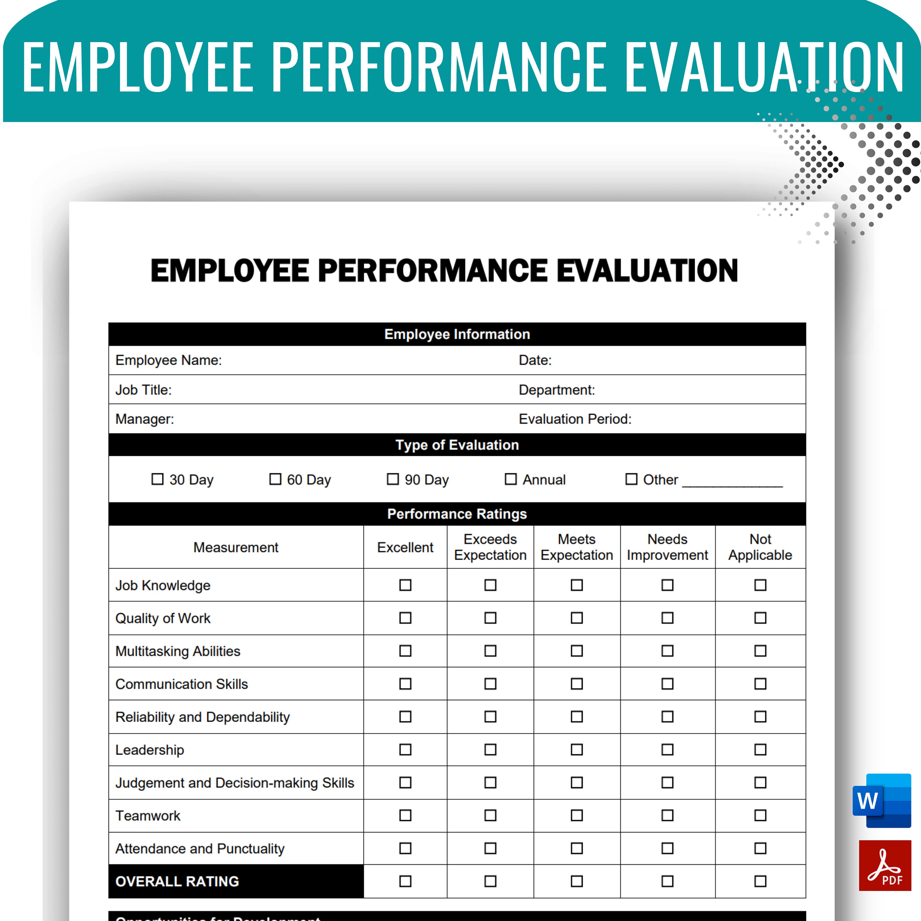 Employee Performance Evaluation Template Employee Performance Etsy