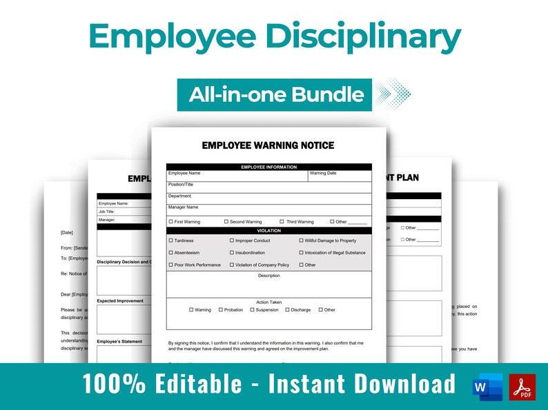Employee Disciplinary Bundle, Employee Warning Notice, Suspension ...