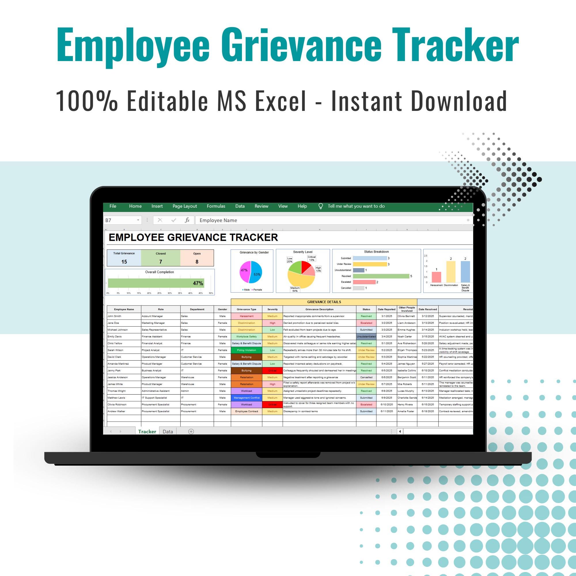 Employee Grievance Tracker Excel, Employee Complaint Tracker, Employee ...