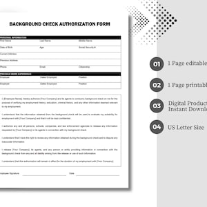 Background Check Authorization Form, Employee Consent Form, Employee ...