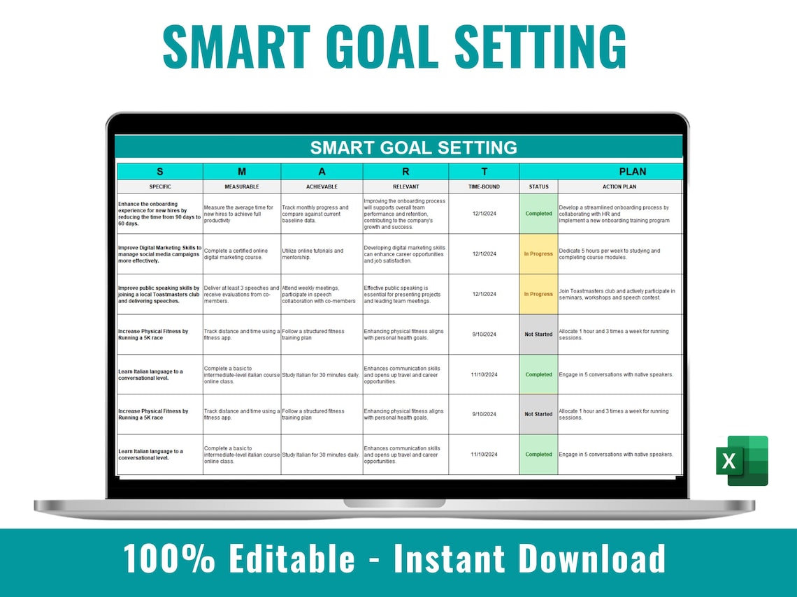 SMART Goal Setting Template, SMART Goal Worksheet, Goal Planner, Goals ...