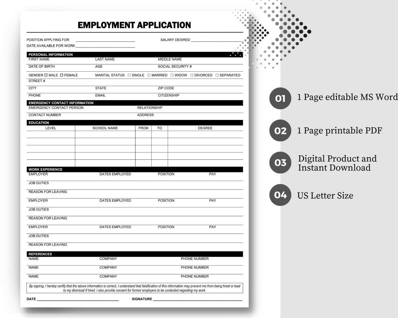 Job Application for Employment Form, Employment Application, Printable ...