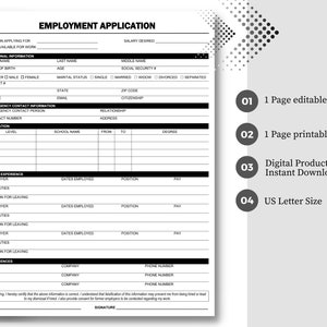 Job Application for Employment Form, Employment Application, Printable ...
