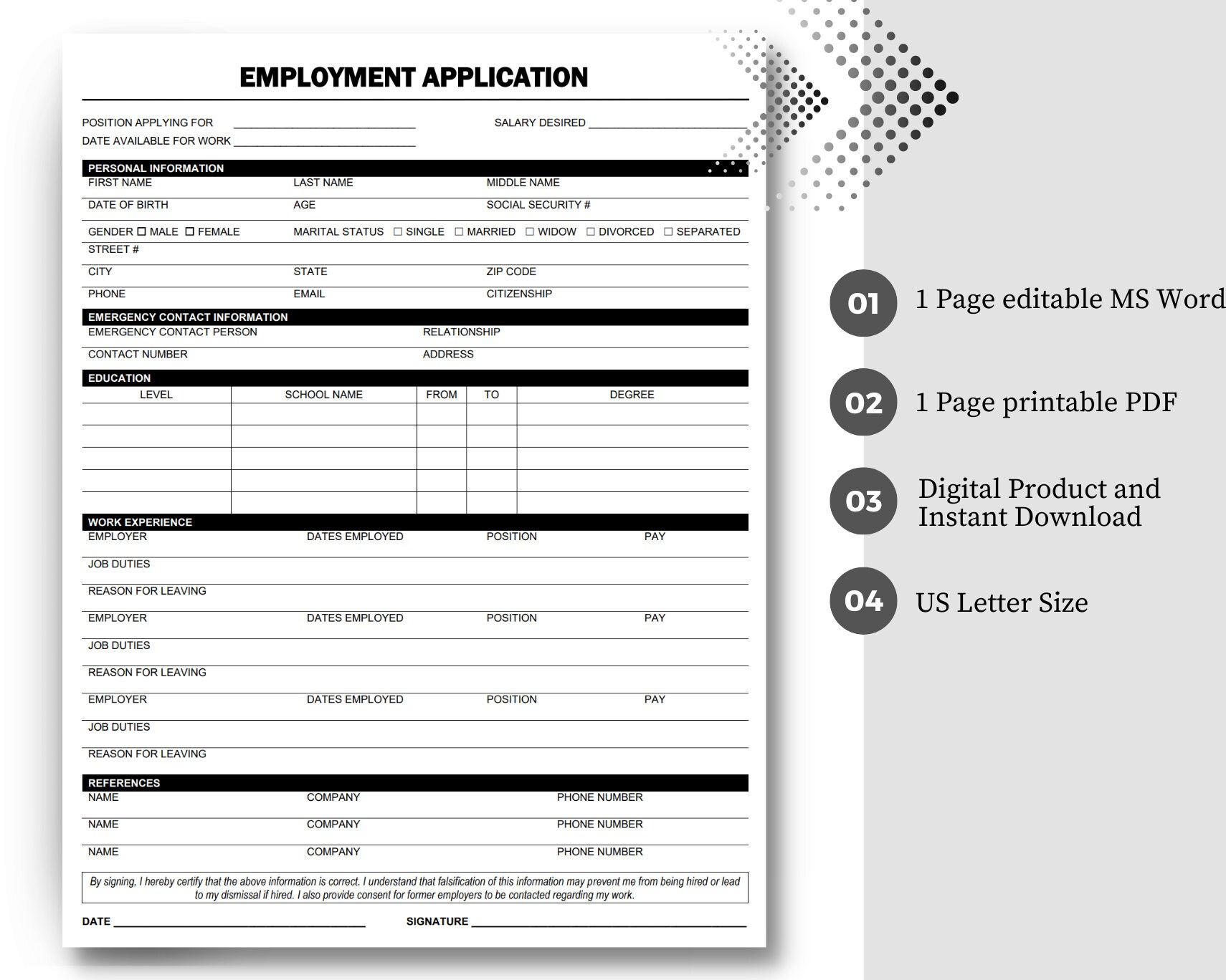 Job Application for Employment Form, Employment Application, Printable ...