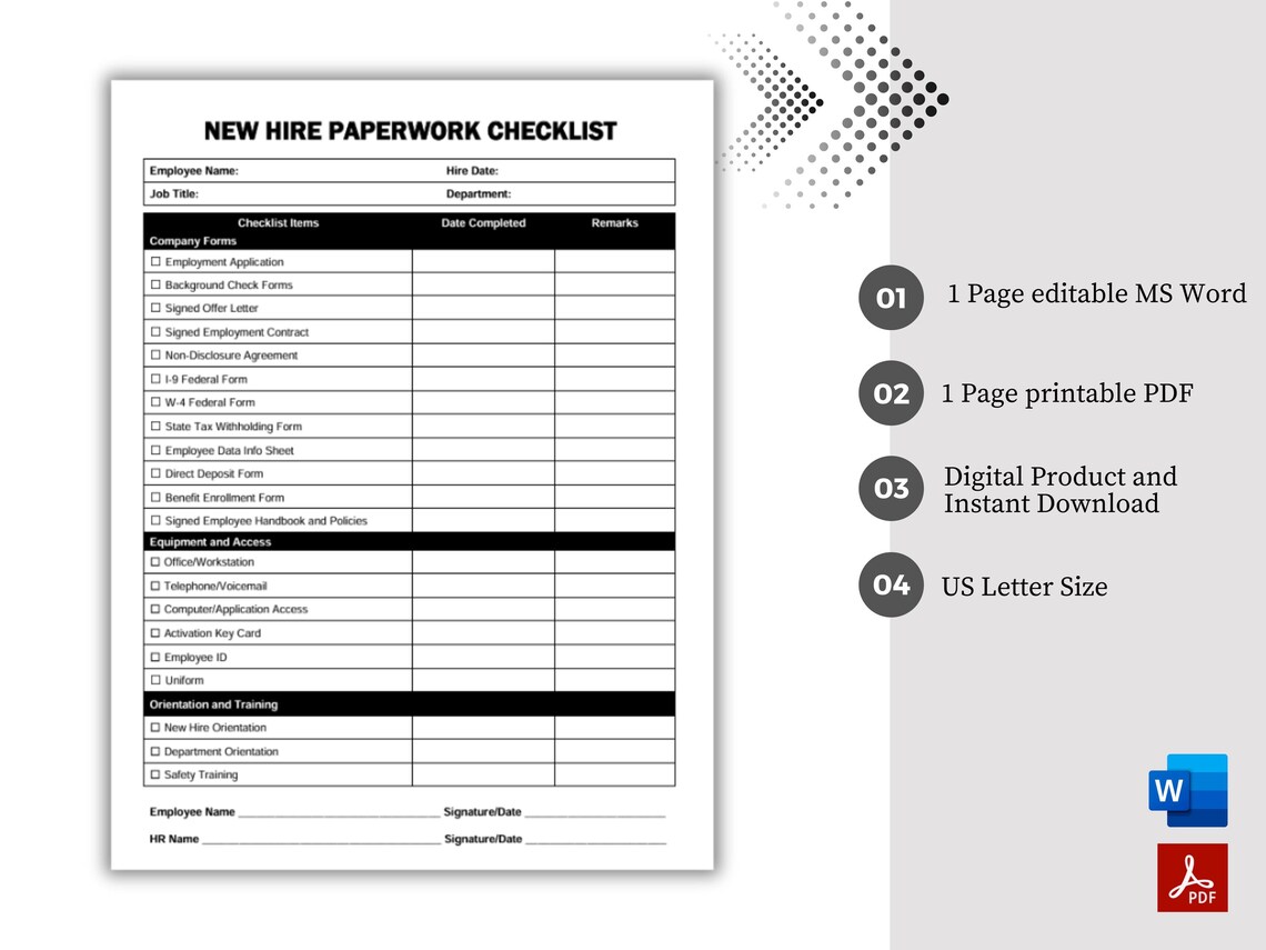 New Hire Paperwork, New Hire Checklist, New Hire Packet, New Hire ...