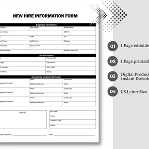 New Hire Information Sheet, New Hire Information, New Hire Form, New ...