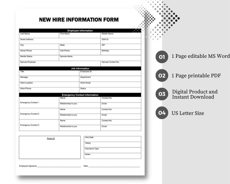New Hire Information Sheet, New Hire Information, New Hire Form, New ...