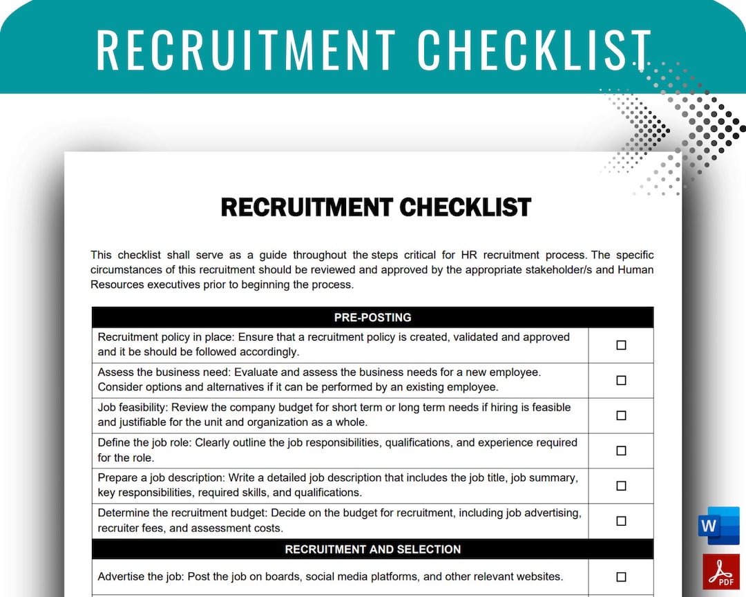 Recruitment Checklist, Recruitment Guide, Recruitment Form, Employee ...