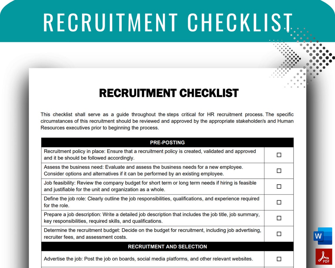 Recruitment Checklist, Recruitment Guide, Recruitment Form, Employee ...