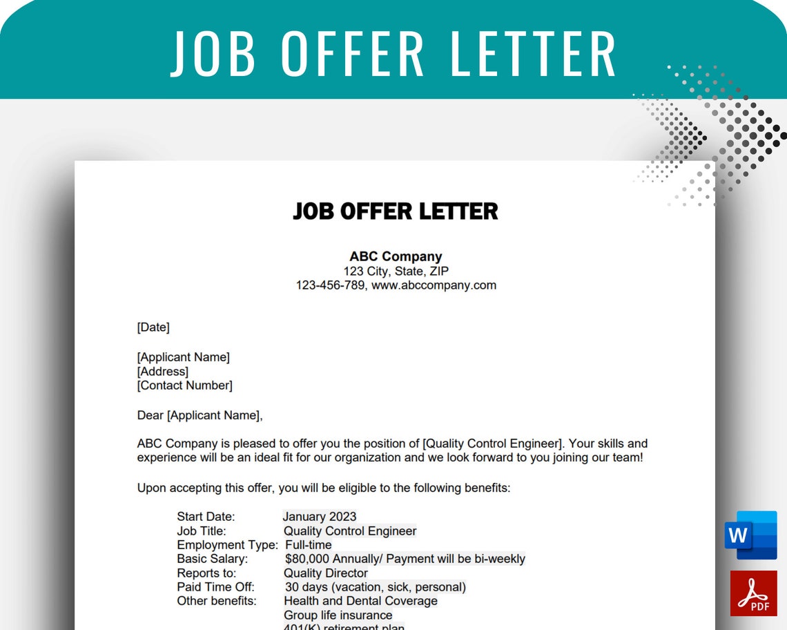 Job Offer Letter Template Employment Contract New Hire - Etsy