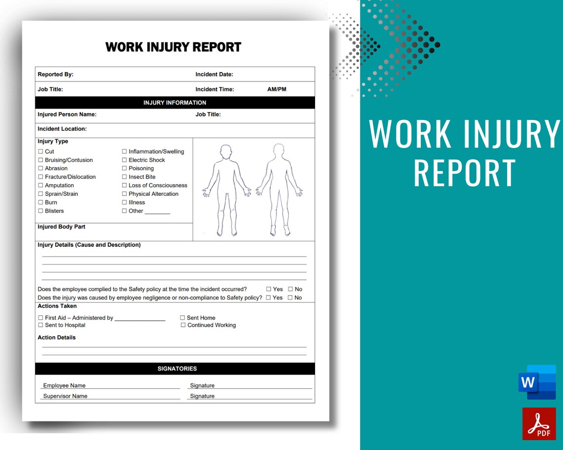 Injury Report, Work Accident Report, Incident Report, Employee Safety ...