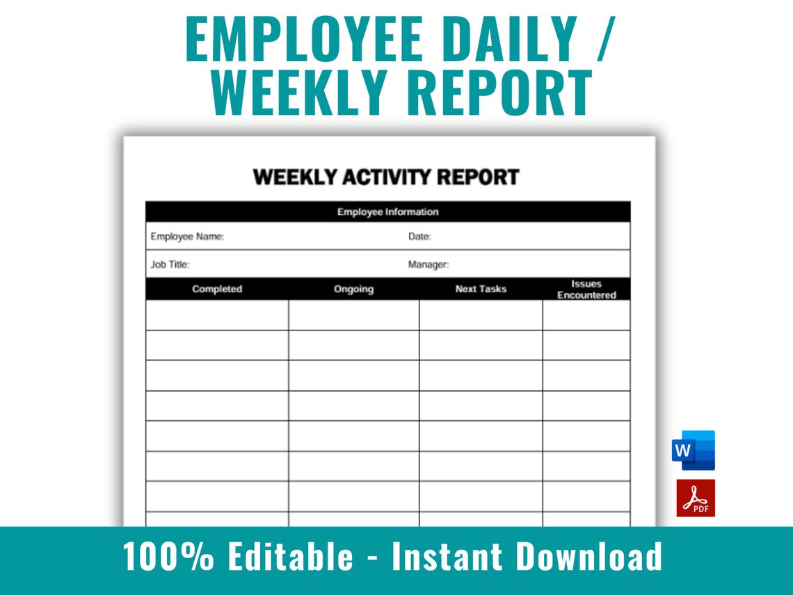 Employee Daily & Weekly Activity Report Template, Daily Work Report ...