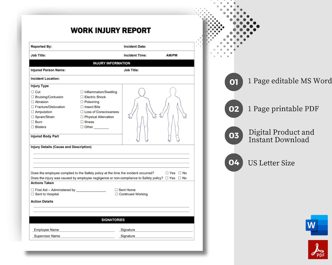 Injury Report, Work Accident Report, Incident Report, Employee Safety ...