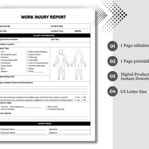 Injury Report, Work Accident Report, Incident Report, Employee Safety ...