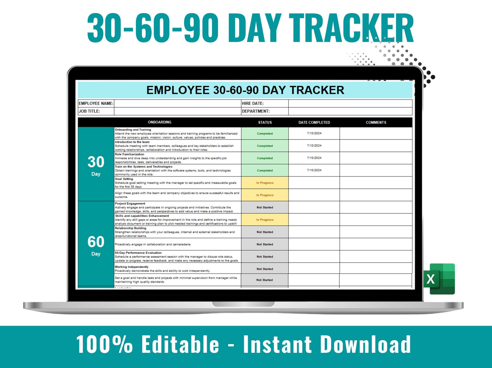 Employee 30 60 90 Day Plan, Employee Onboarding Plan, New Hire Checklist, Employee Performance ...