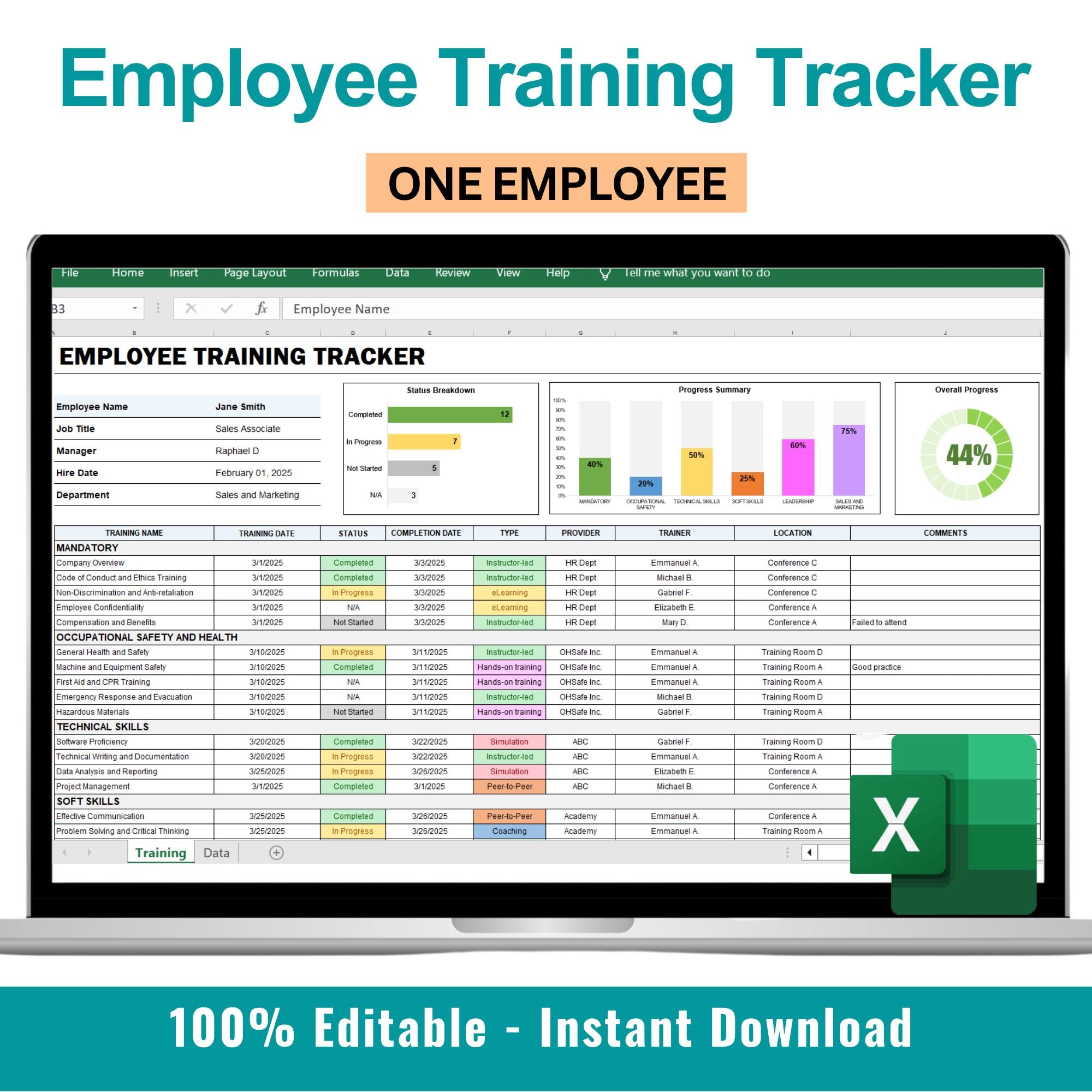 Employee Training Tracker, New Hire Training Plan, Employee Training ...