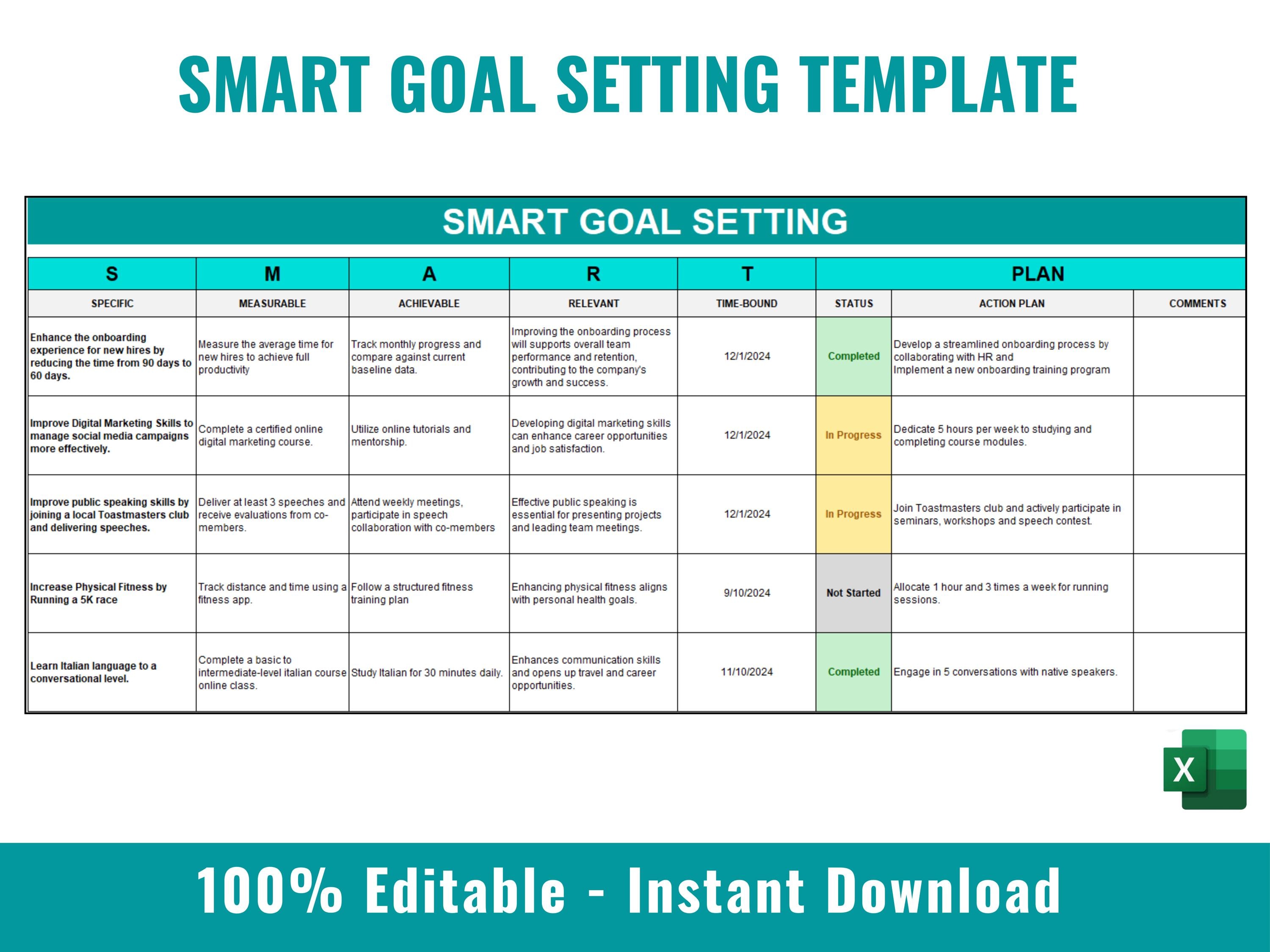 SMART Goal Setting Template, SMART Goal Worksheet, Goal Planner, Goals ...