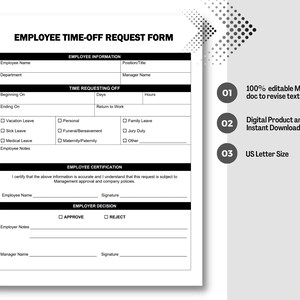 Employee Time-off Request Template, Vacation Request Form, Time-off ...