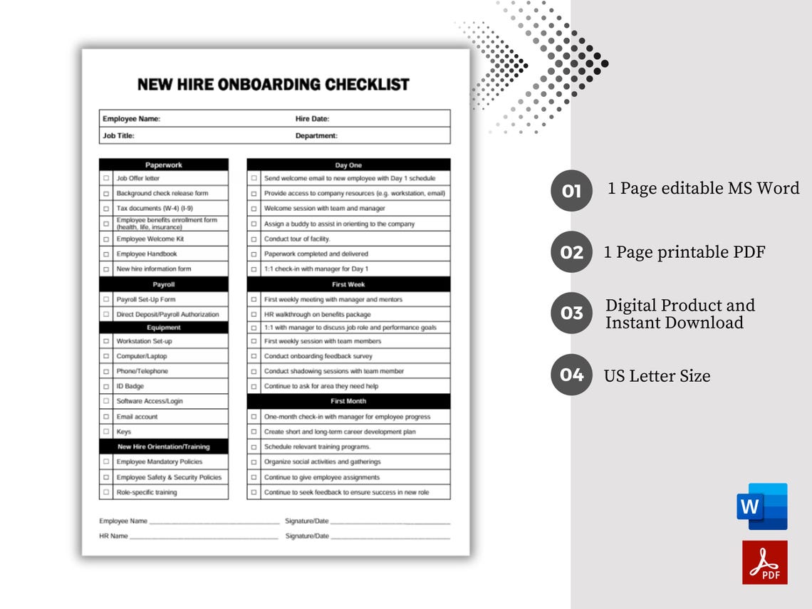 New Hire Checklist, Employee Onboarding Checklist, New Hire Template ...