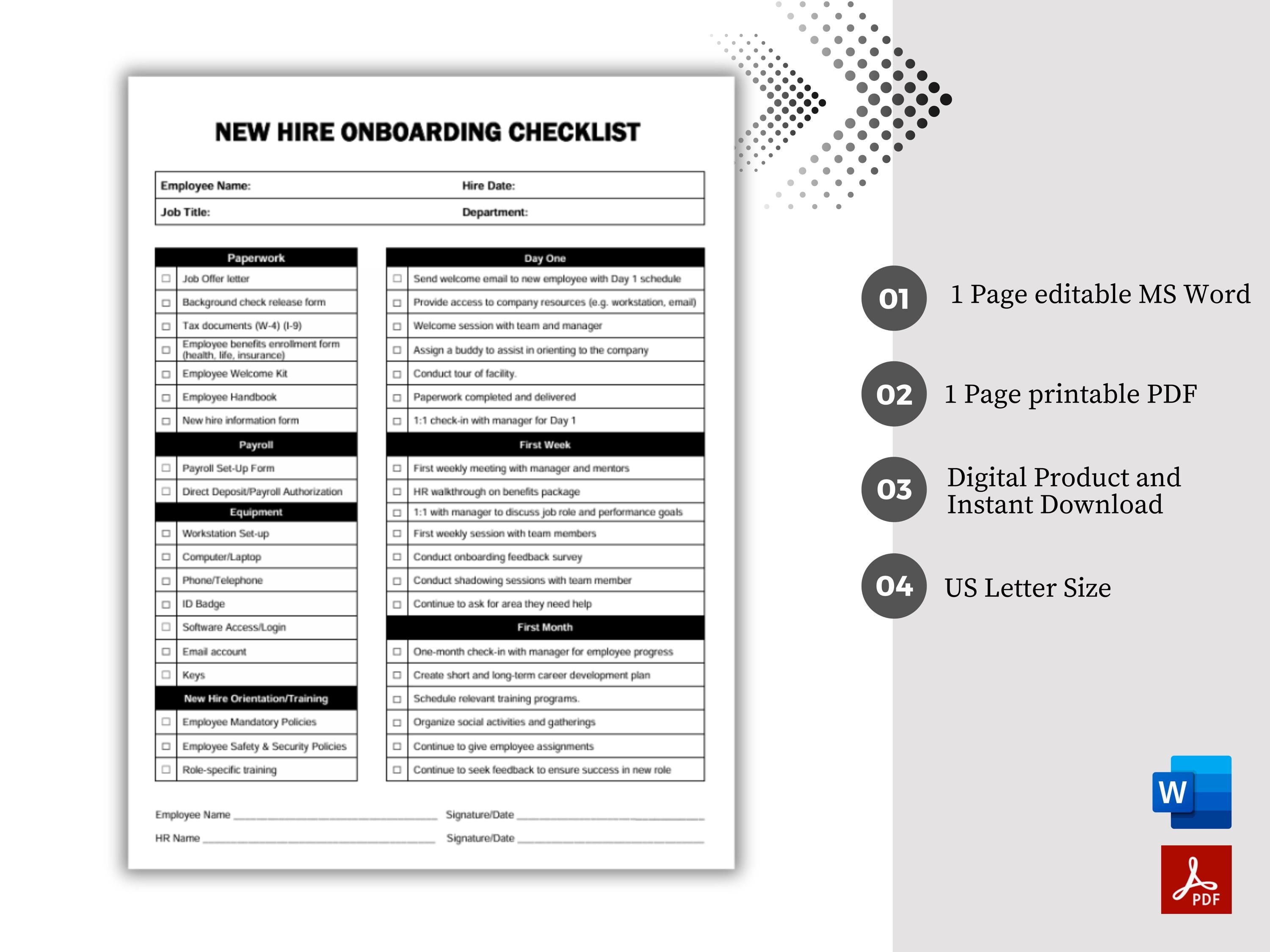 New Hire Checklist, Employee Onboarding Checklist, New Hire Template ...