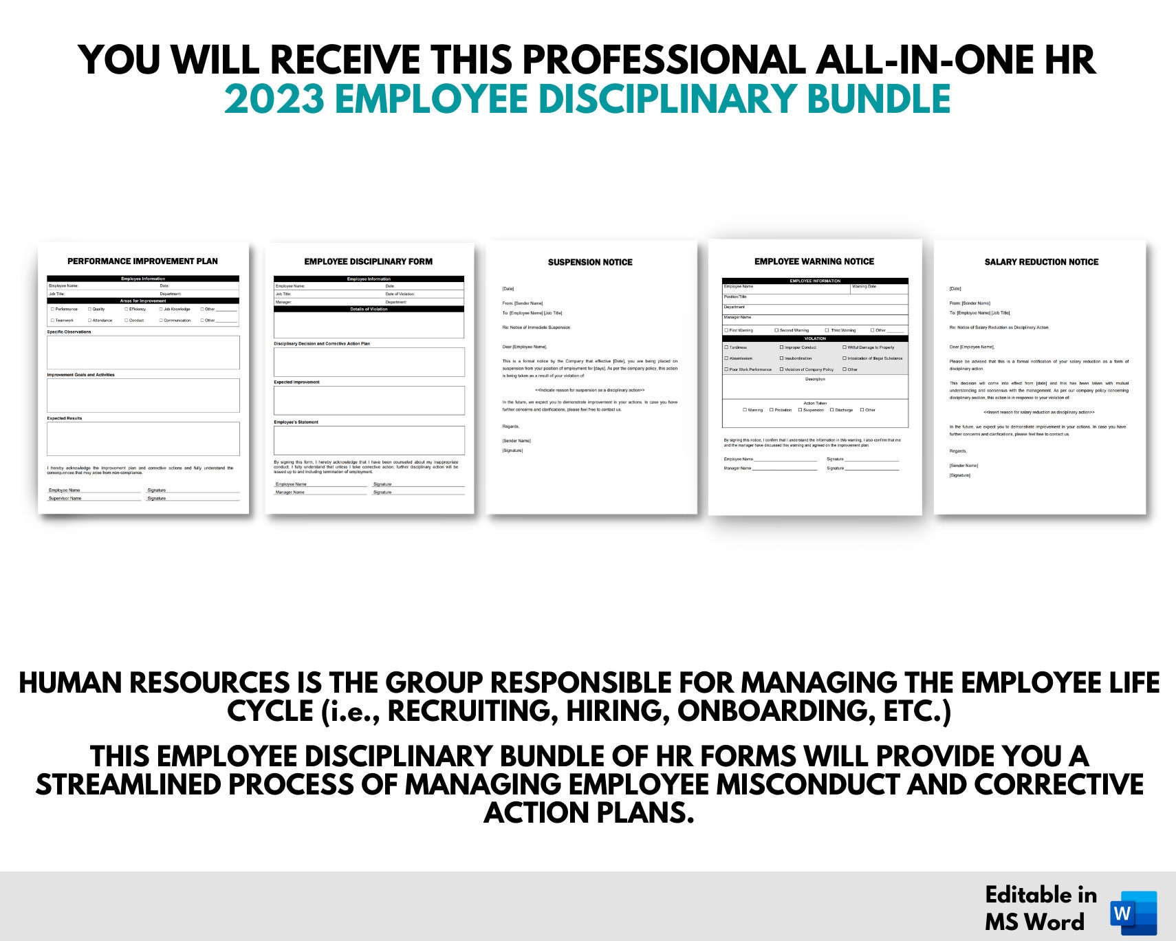 Employee Disciplinary Bundle, Employee Warning Notice, Suspension ...