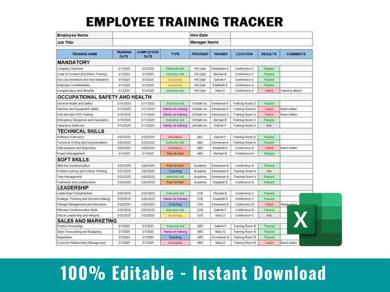 Employee Training Tracker, New Hire Training Plan, Employee Training ...