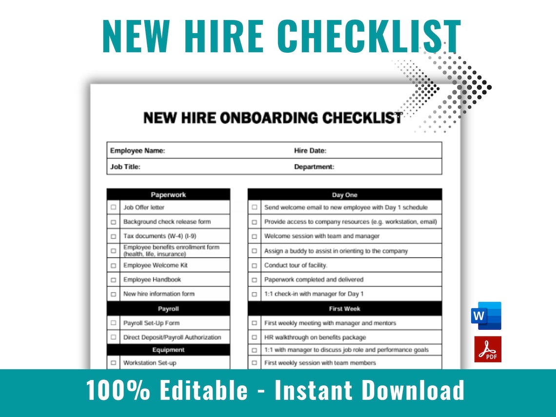 New Hire Checklist, Employee Onboarding Checklist, New Hire Template ...