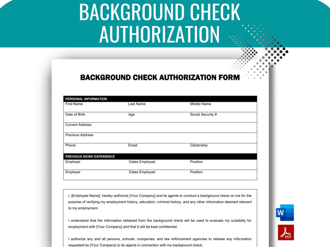 Background Check Authorization Form, Employee Consent Form, Employee ...