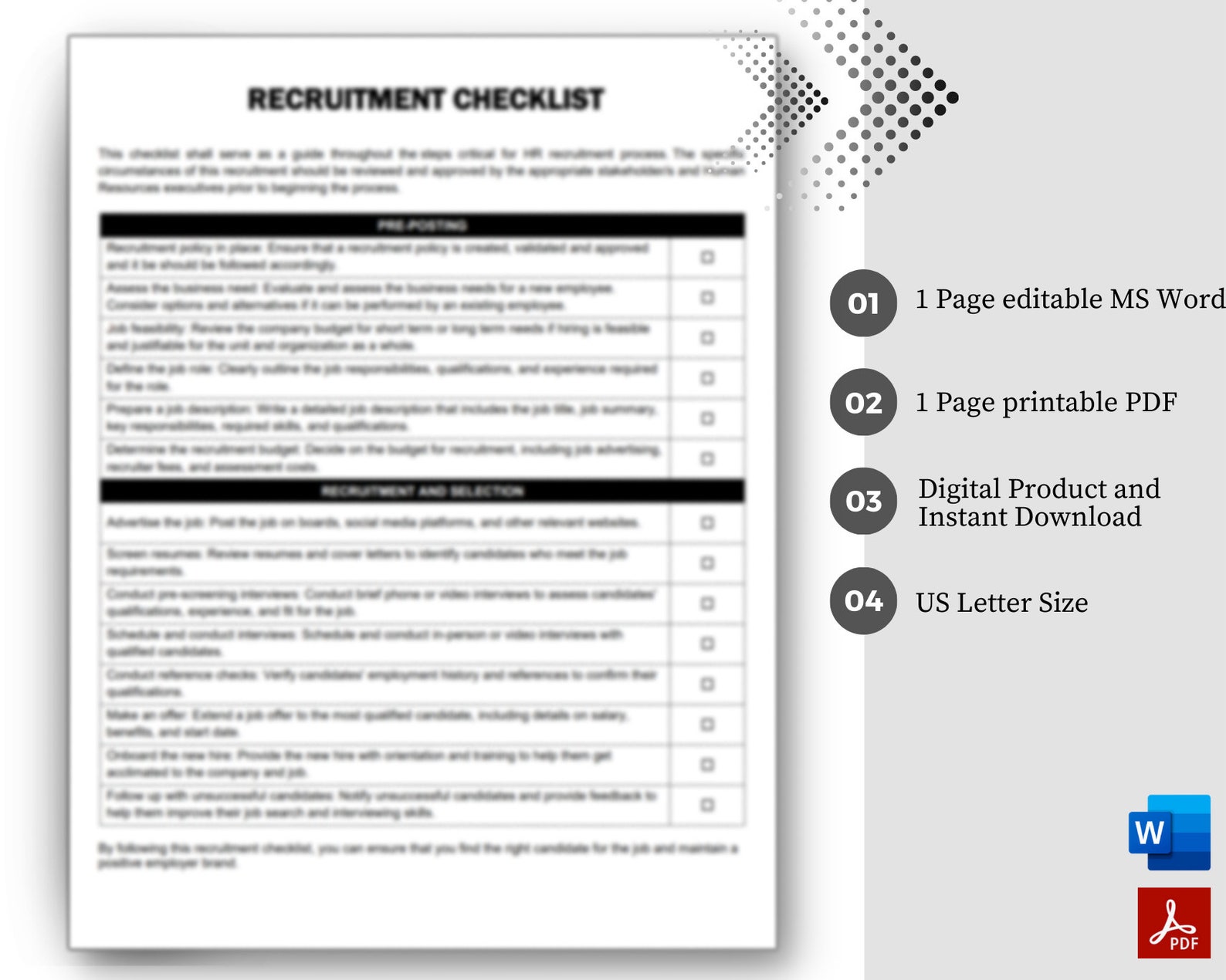 Recruitment Checklist, Recruitment Guide, Recruitment Form, Employee ...