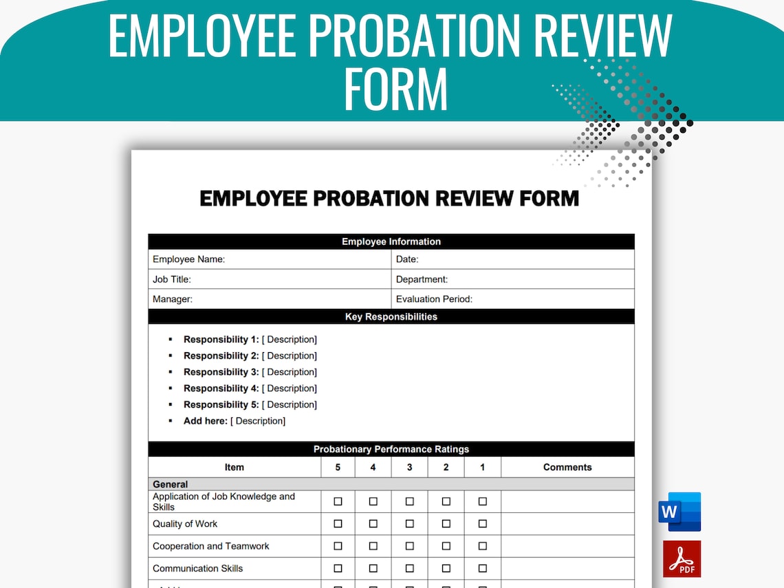 Employee Probation Review Template, Employee Probationary, Employee ...
