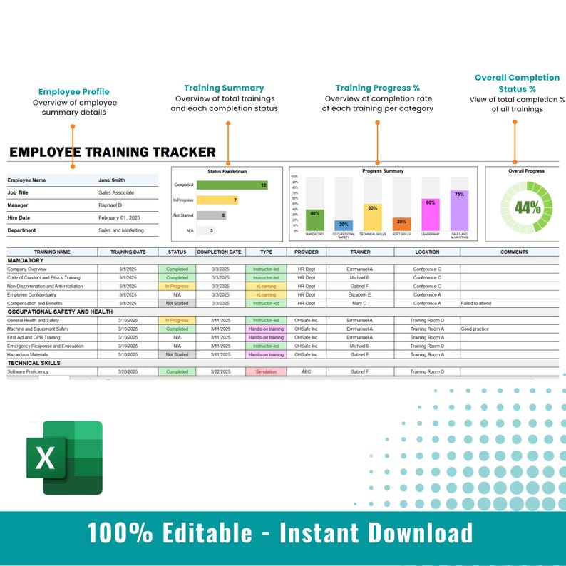 Employee Training Tracker, New Hire Training Plan, Employee Training ...