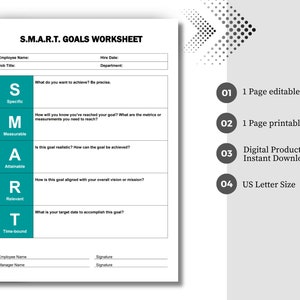 SMART Goals Worksheet, Goal Setting, Goal Tracker, Employee Development ...