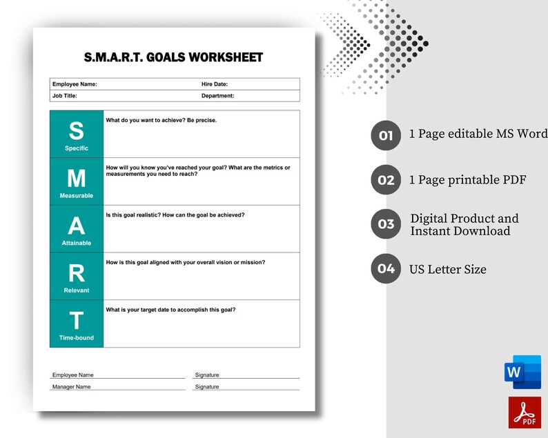 SMART Goals Worksheet, Goal Setting, Goal Tracker, Employee Development ...