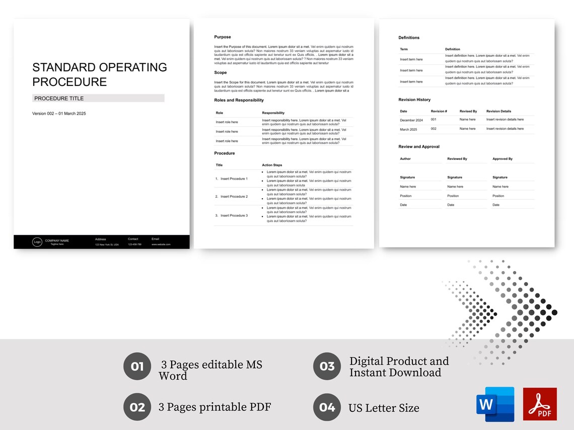 Standard Operating Procedure Template, SOP Template, Business SOP Document, Process Document ...