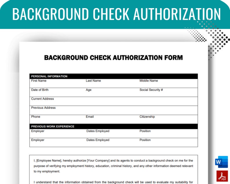 Background Check Authorization Form, Employee Consent Form, Employee ...