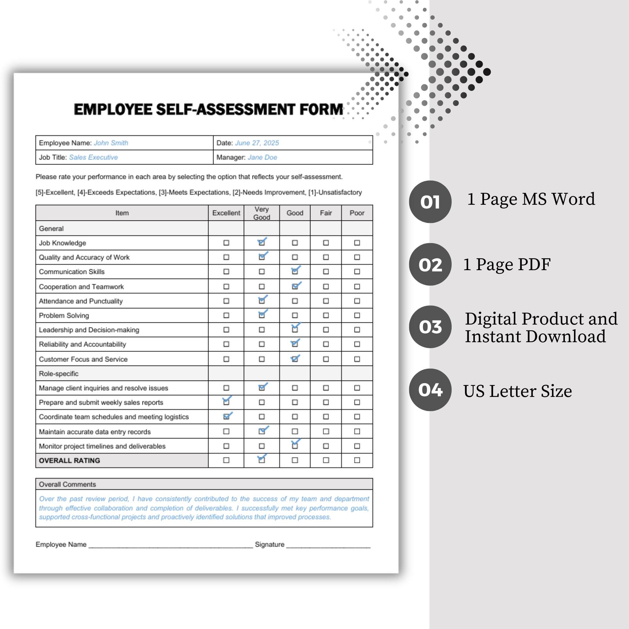 Employee Self-assessment, Performance Review Template, Employee ...